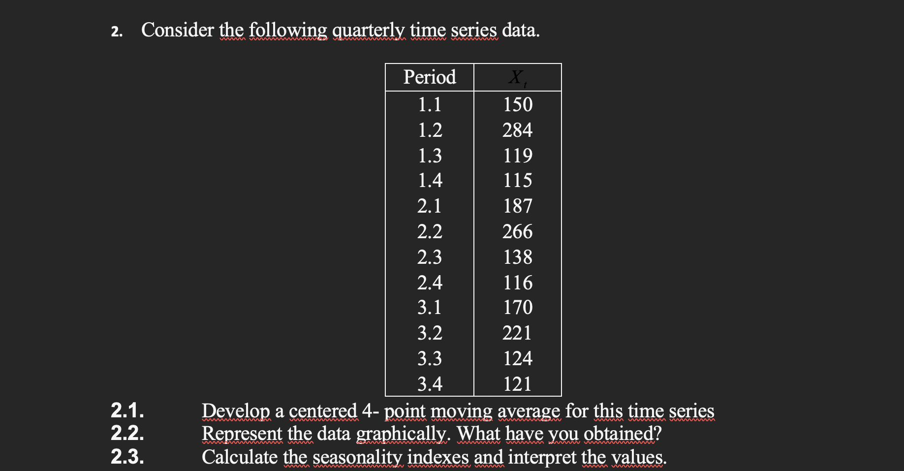 Solved Consider the following quarterly time series | Chegg.com