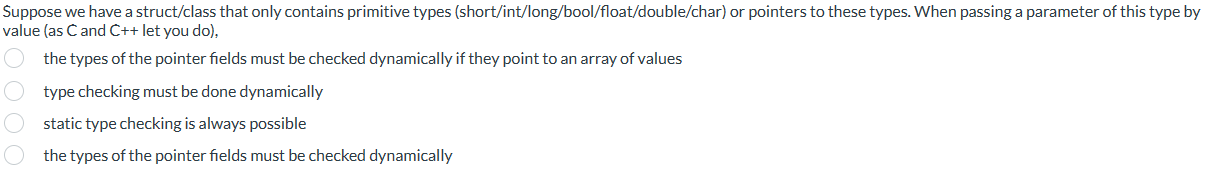 Solved Suppose we have a struct/class that only contains | Chegg.com