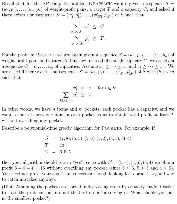 Recall that for the NP-complete problem KNAPSACK we | Chegg.com