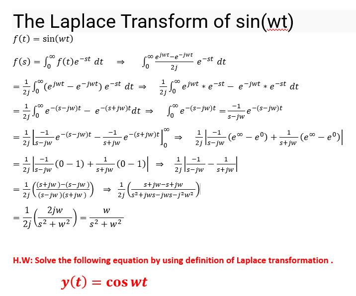 Solved The Laplace Transform of sin(wt) 1 ejut - * -00 | Chegg.com