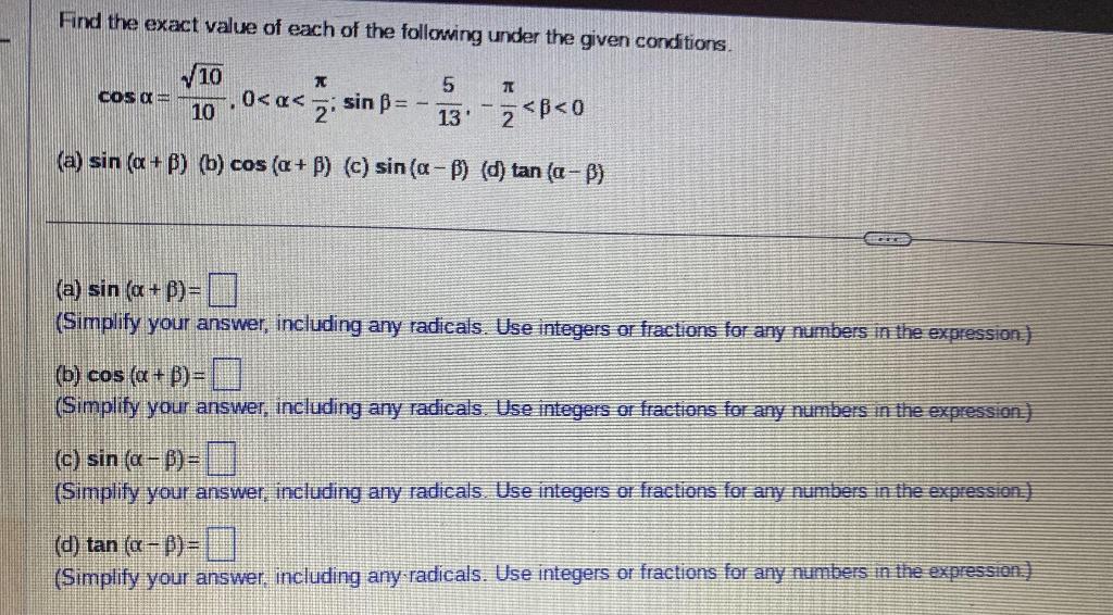 Solved Find the exact value of each of the following under | Chegg.com