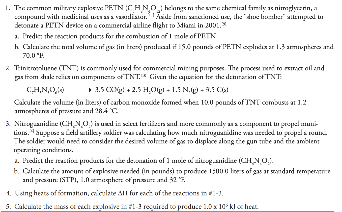 Solved 1. The common military explosive PETN (CHN 0,2) | Chegg.com