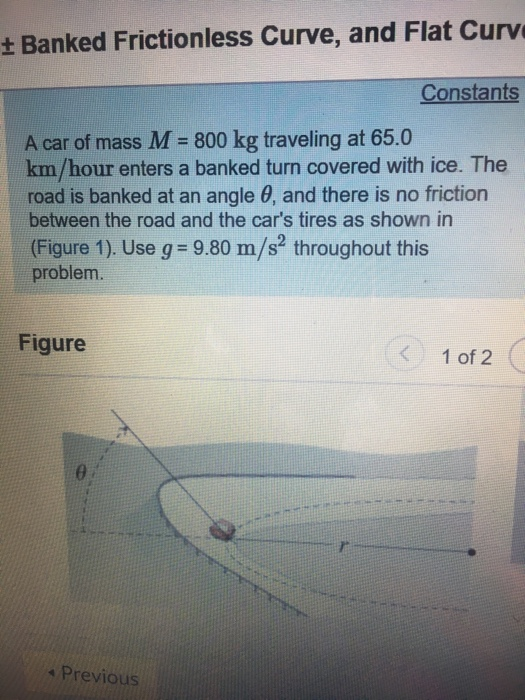 Solved + Banked Frictionless Curve, and Flat Curv Constants | Chegg.com