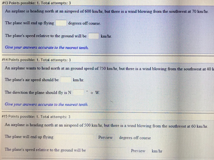 Solved #13 Points possible: 1. Total attempts: 3 An airplane | Chegg.com