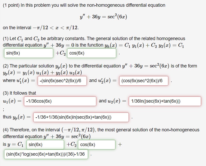 Solved (1 point) In this problem you will solve the | Chegg.com