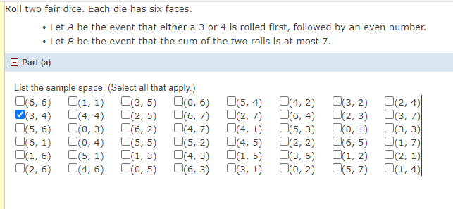 Roll two fair dice. Each die has six faces.Let A ﻿be | Chegg.com