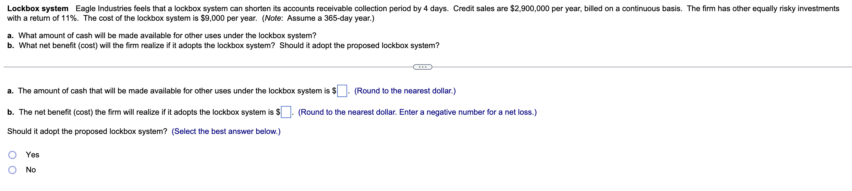 Solved Lockbox system Eagle Industries feels that a lockbox | Chegg.com