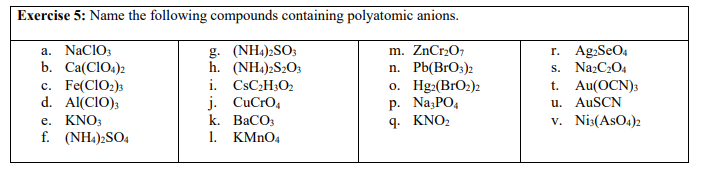 Solved Exercise 5: Name the following compounds containing | Chegg.com