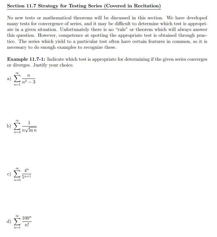 Solved Section 11.7 Strategy for Testing Series (Covered in | Chegg.com