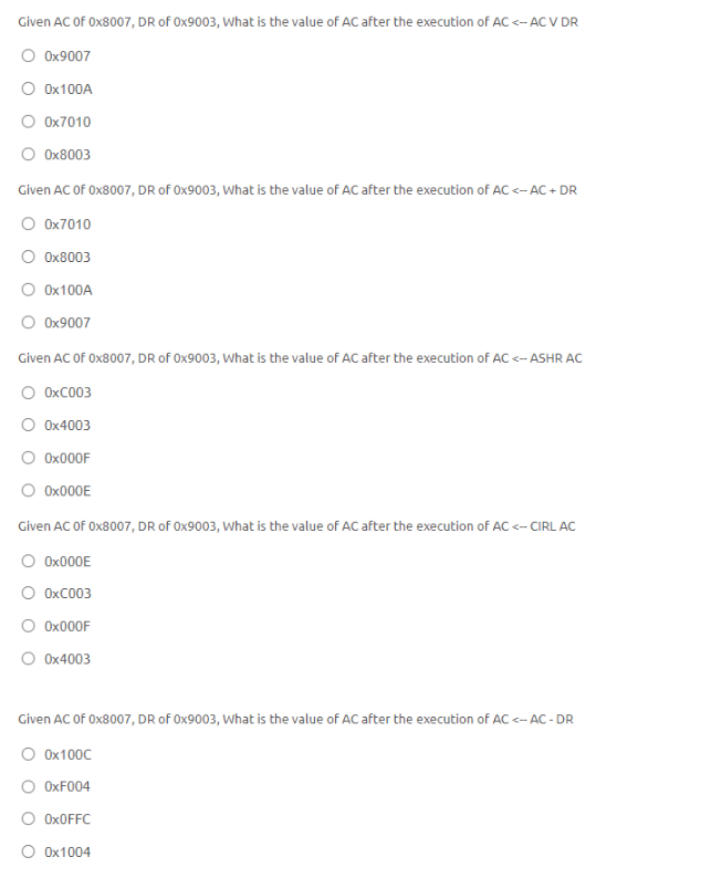 Solved Given AC OF 0x8007, DR of Ox9003, what is the value | Chegg.com