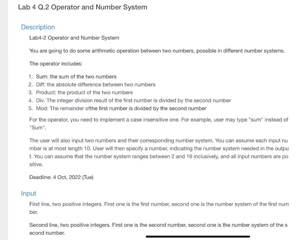 Solved Description Lab4-2 Operator and Number System You are | Chegg.com