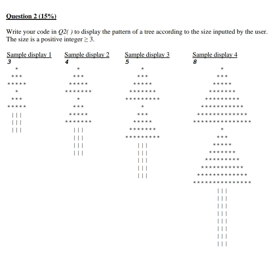 Solved Question 2 (15%) Write your code in Q2( ) to display | Chegg.com
