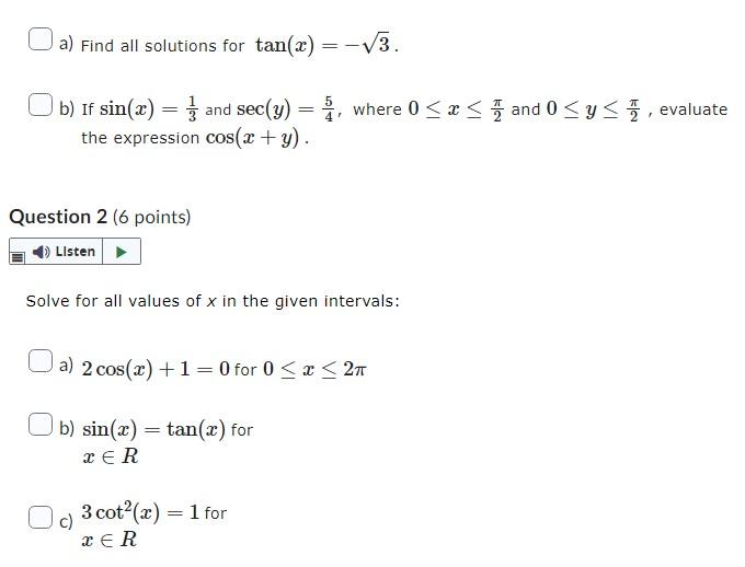Solved a) Find all solutions for tan(x)=−3. b) If sin(x)=31 | Chegg.com