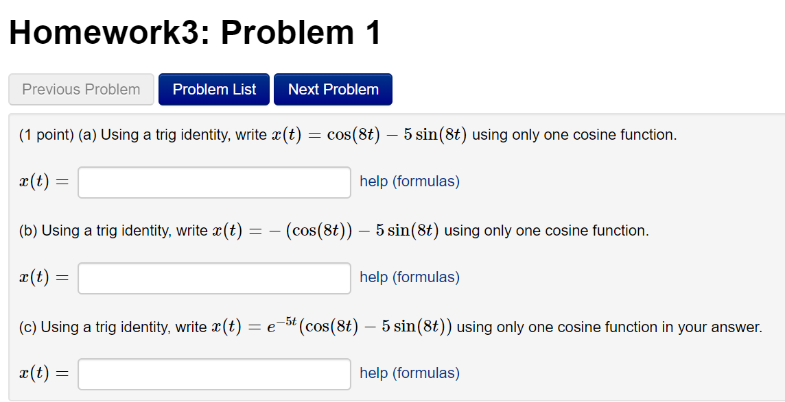 Solved Homework3: Problem 1 Previous Problem Problem List | Chegg.com