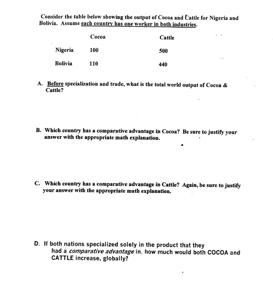 Solved Consider the table below showing the output of Cocoa | Chegg.com