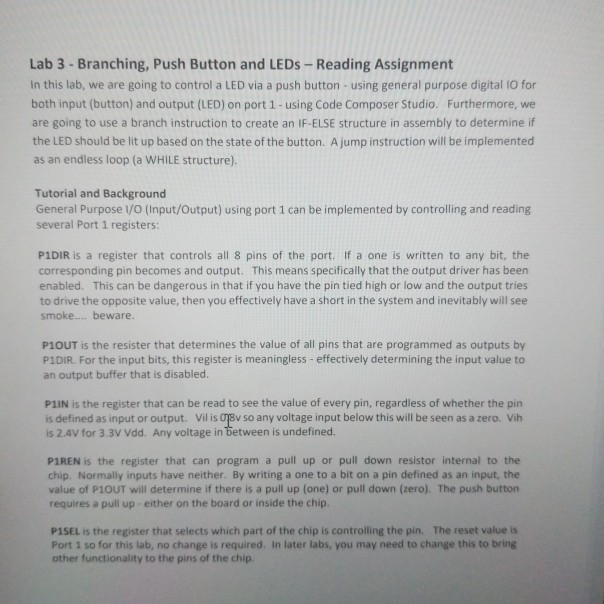 Solved Lab 3 - Branching, Push Button and LEDs-Reading | Chegg.com