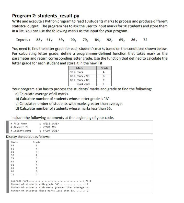 Solved 72 Grade А B Program 2: students_result.py Write and | Chegg.com