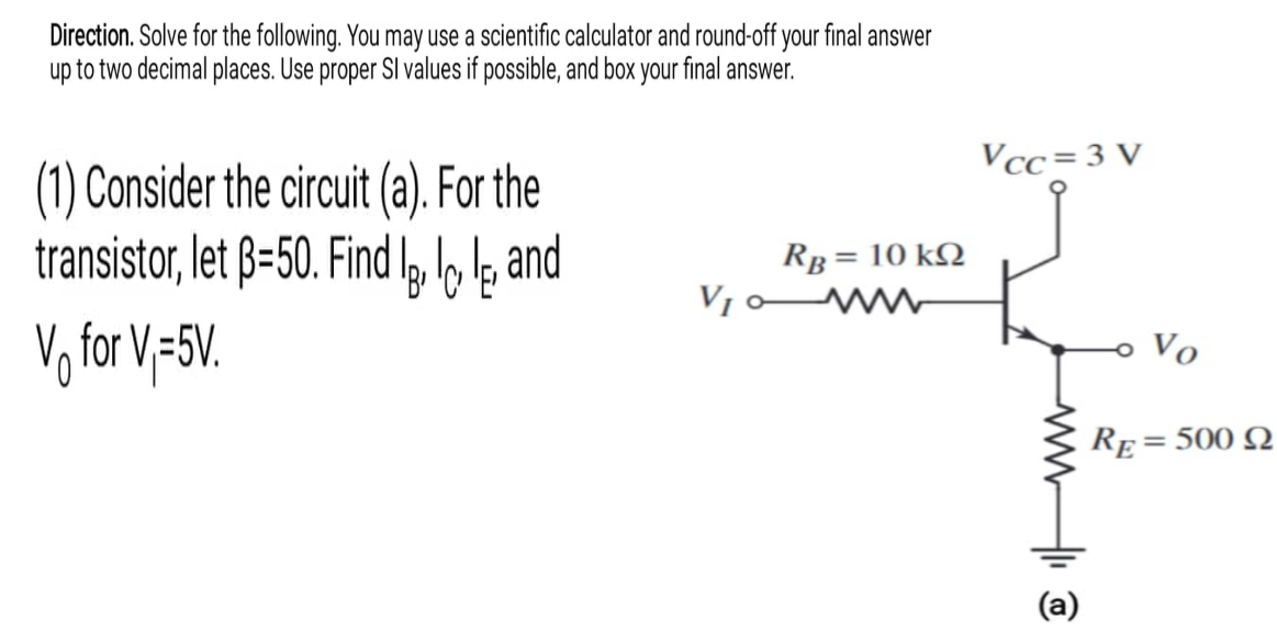 Solved Direction. Solve for the following. You may use a | Chegg.com