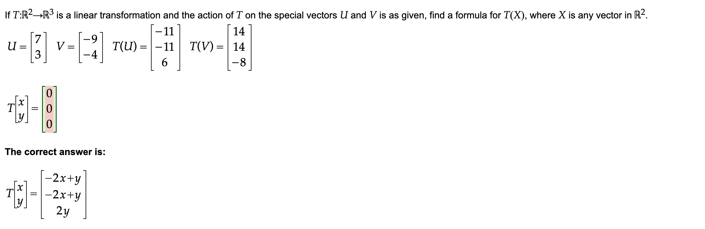 Solved If T:R2→R3 is a linear transformation and the action | Chegg.com