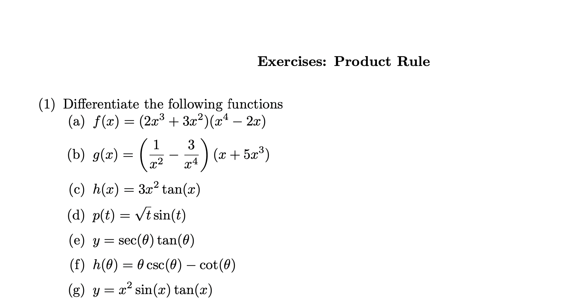 Solved Exercises: Product Rule(1) ﻿Differentiate the | Chegg.com