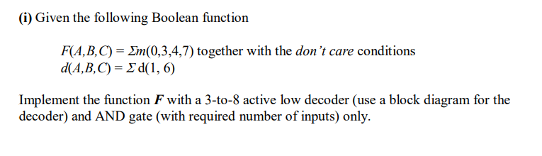 Solved (i) Given the following Boolean function | Chegg.com