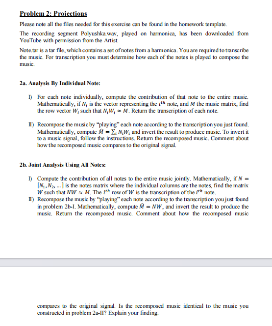 Solved Problem 2: Projections Please note all the files | Chegg.com
