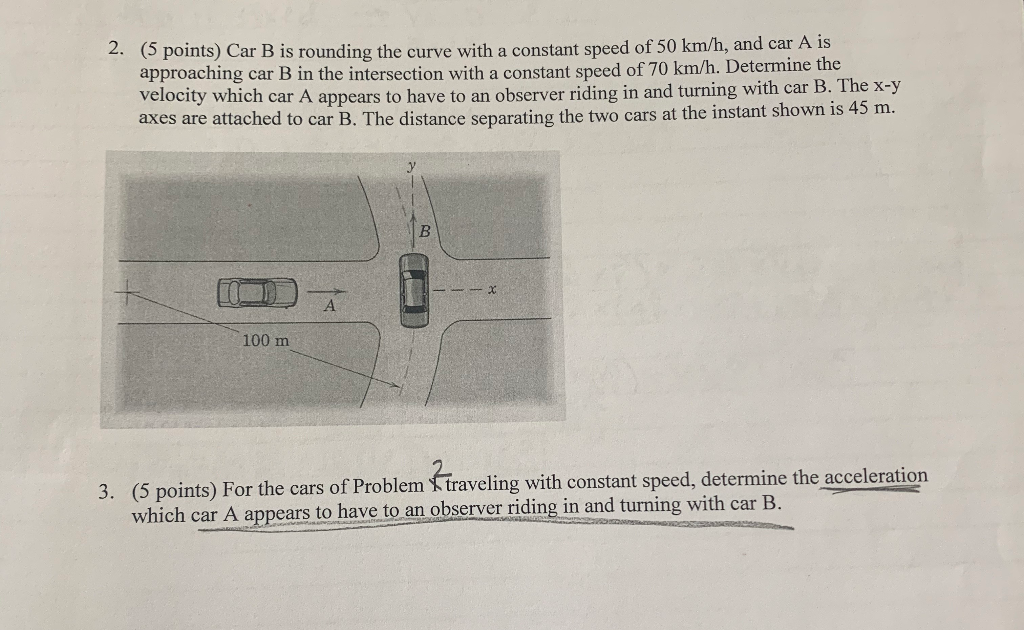 Solved 2. (5 points) Car B is rounding the curve with a | Chegg.com