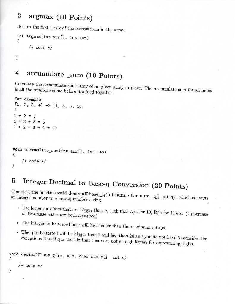 Solved 3 argmax (10 Points) Return the first index of the | Chegg.com