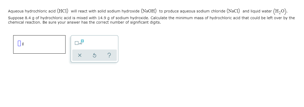 Solved Aqueous hydrochloric acid (HCI) will react with solid | Chegg.com