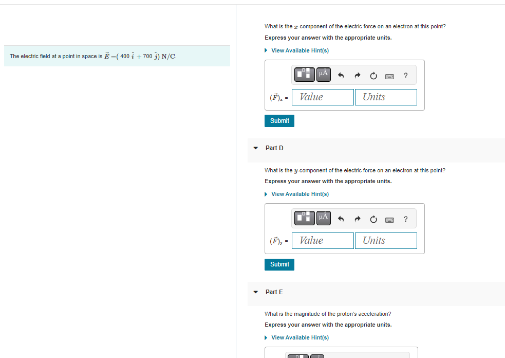 Solved The electric field at a point in space is | Chegg.com