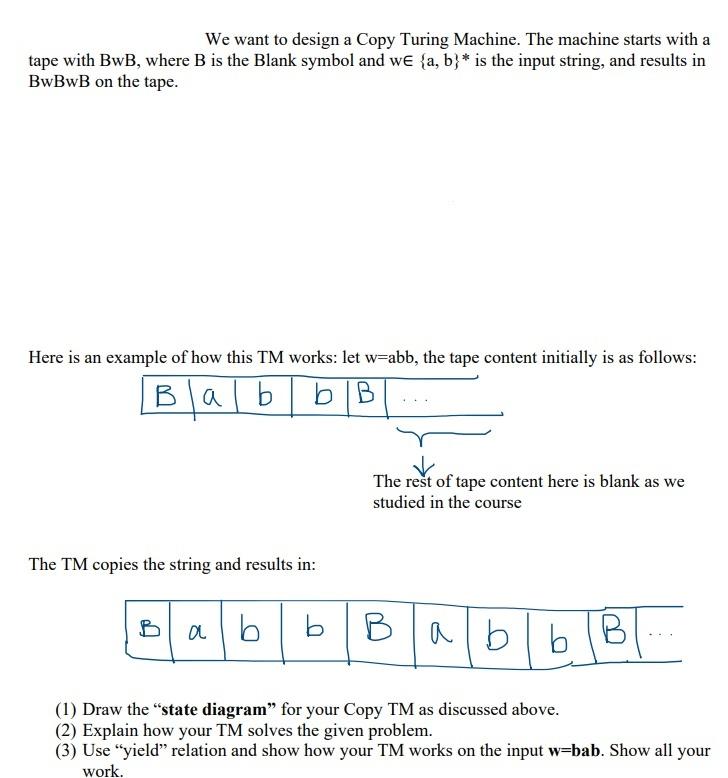 Solved We want to design a Copy Turing Machine. The machine | Chegg.com