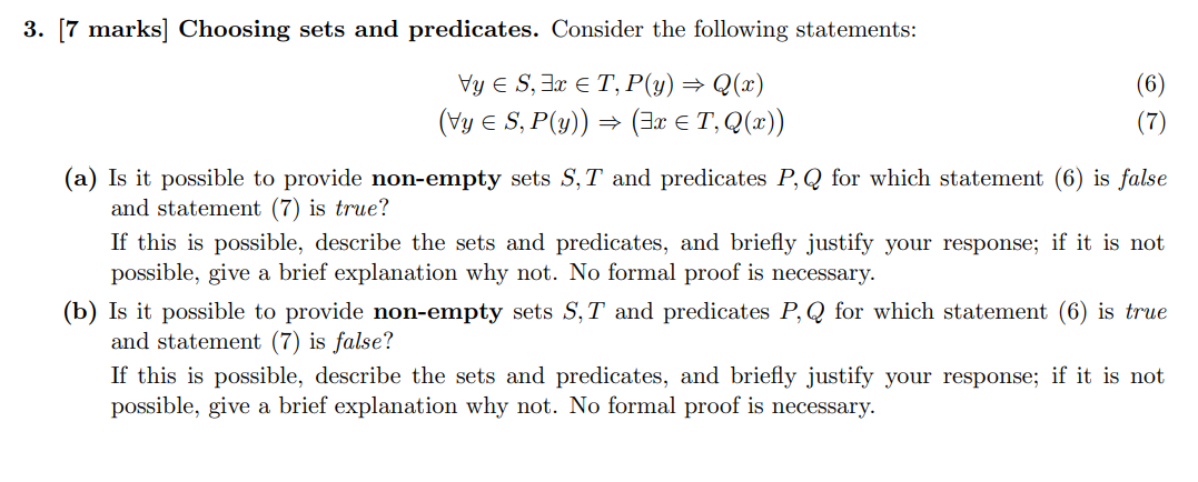 Solved Consider The Following Statements ∀y ∈ S ∃x ∈ T