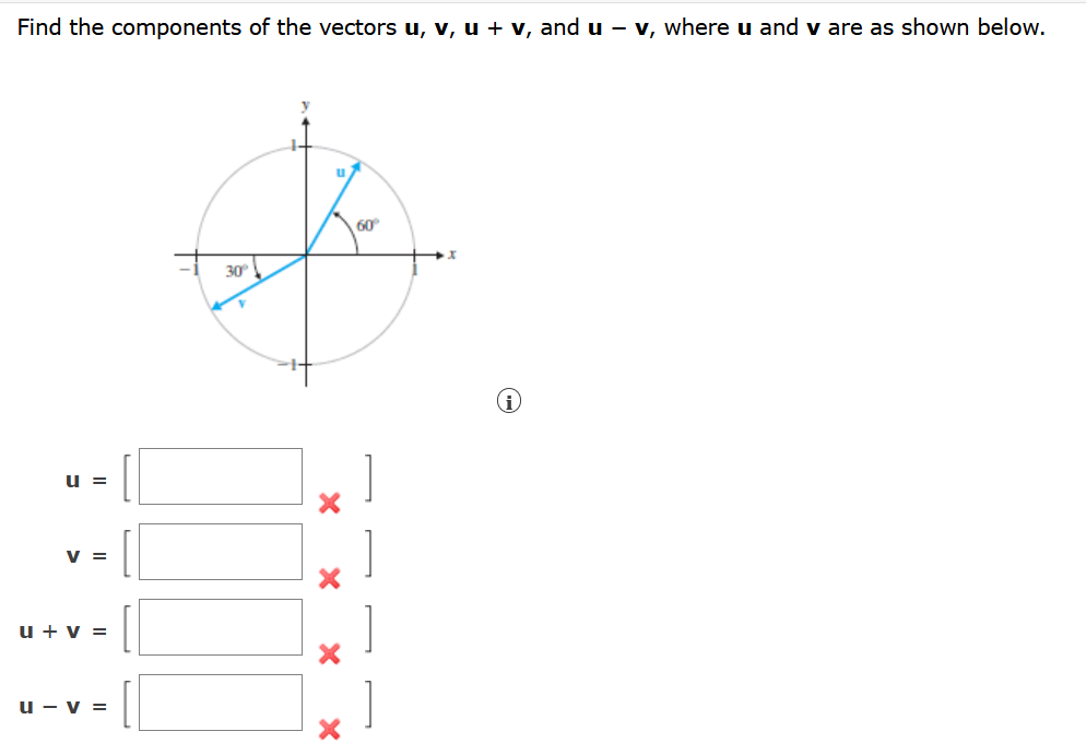 Solved Find the components of the vectors u, v, u + v, and u | Chegg.com