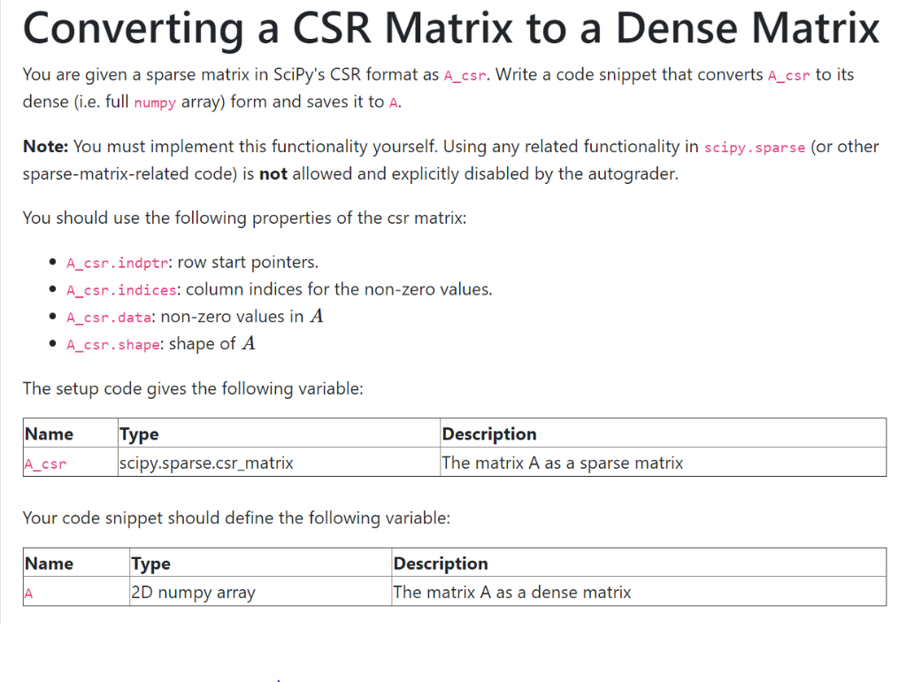 Converting A Csr Matrix To A Dense Matrix You Are