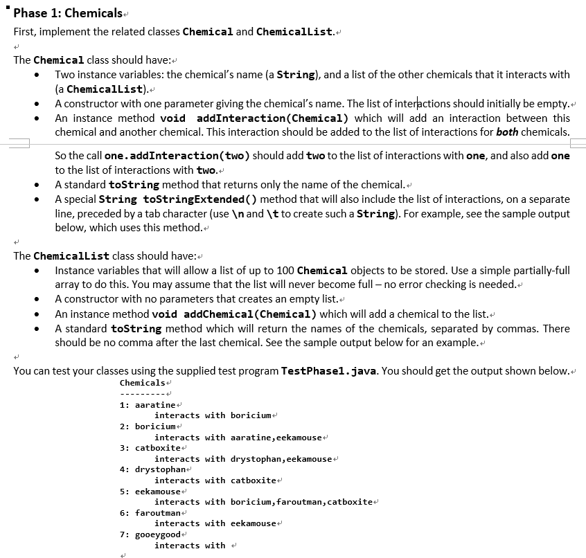 Solved Phase 1: Chemicals First, implement the related | Chegg.com