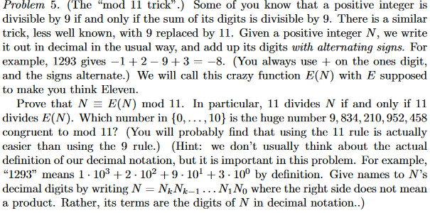 Solved Problem 5. (The "mod 11 trick" .) Some of you know | Chegg.com