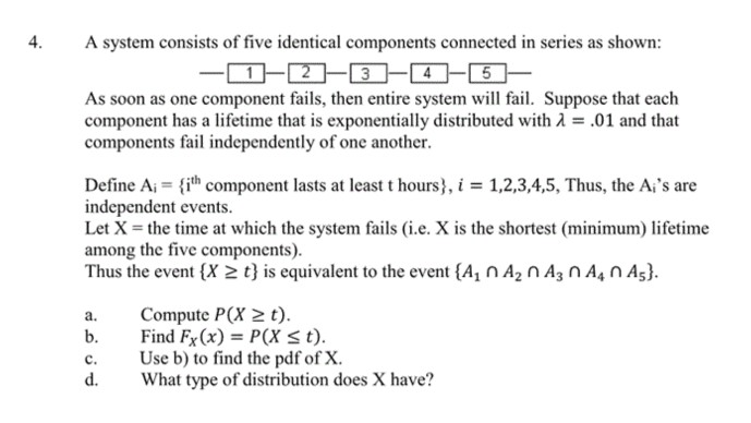 Solved 4. A system consists of five identical components | Chegg.com