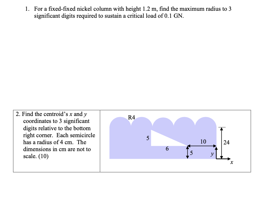 Solved 1. For a fixed-fixed nickel column with height 1.2 m, | Chegg.com