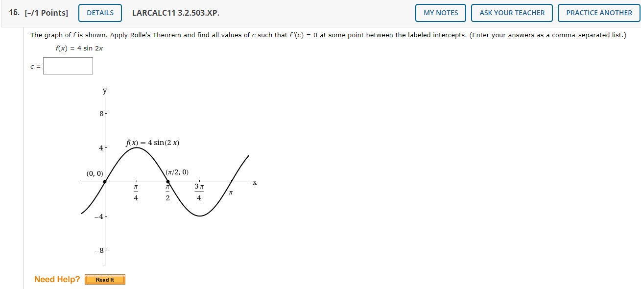 Solved 15. [-/1 Points] DETAILS LARCALC11 3.2.503.XP. MY | Chegg.com