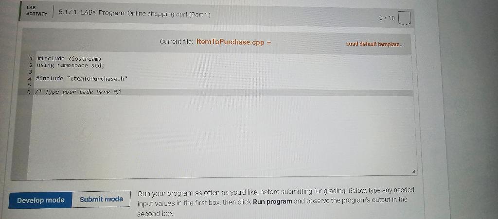 Solved 6.17 LAB∗ : Program: Online shopping cart (Part 1) | Chegg.com