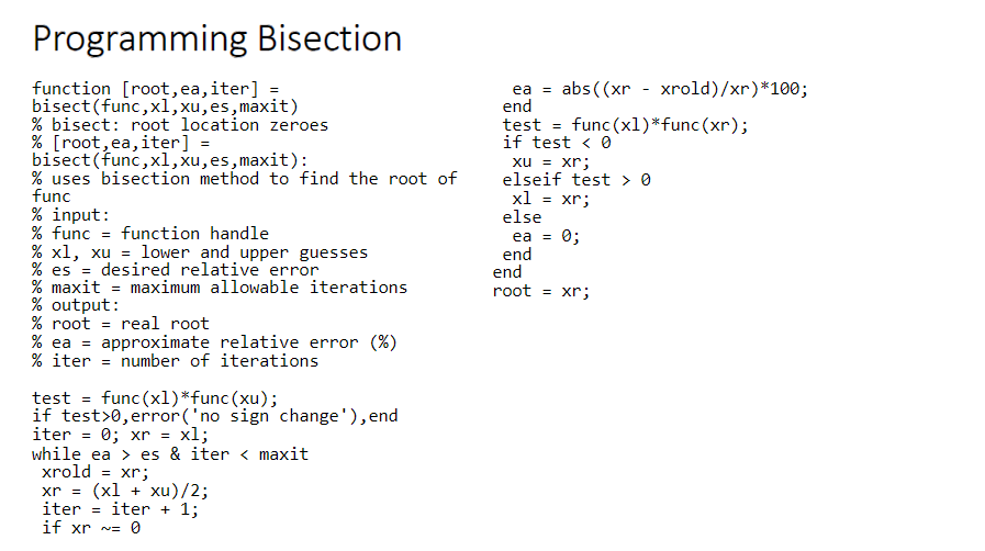 Solved Matlab Codingthis Is Only A Part Of The Bisection 