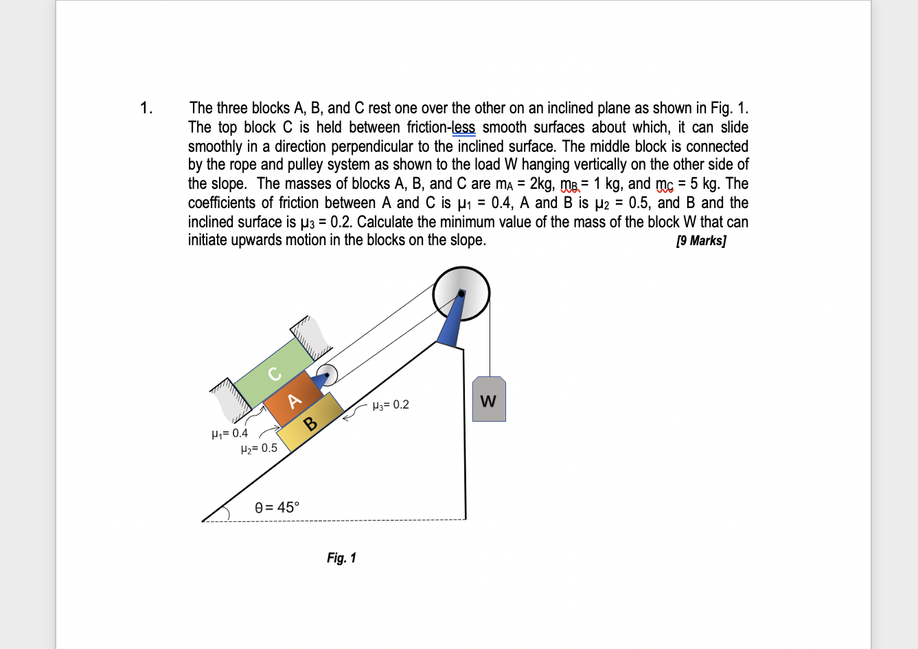 Solved 1. The three blocks A, B, and C rest one over the | Chegg.com