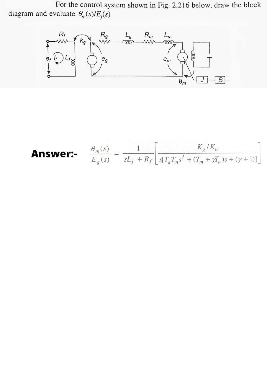 Solved For the control system shown in Fig. 2.216 below, | Chegg.com