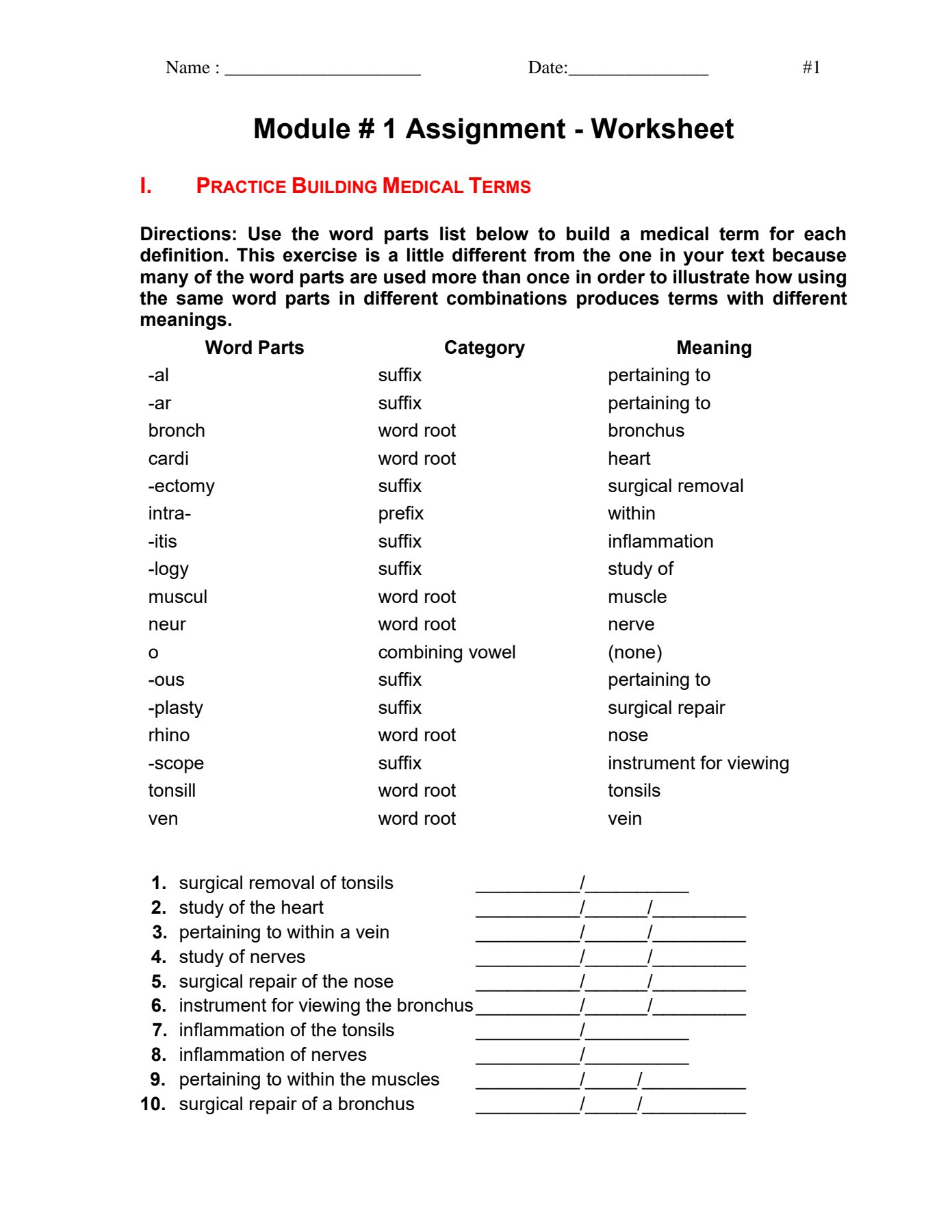 Solved Module \# 1 ﻿Assignment - ﻿WorksheetI. Practice | Chegg.com