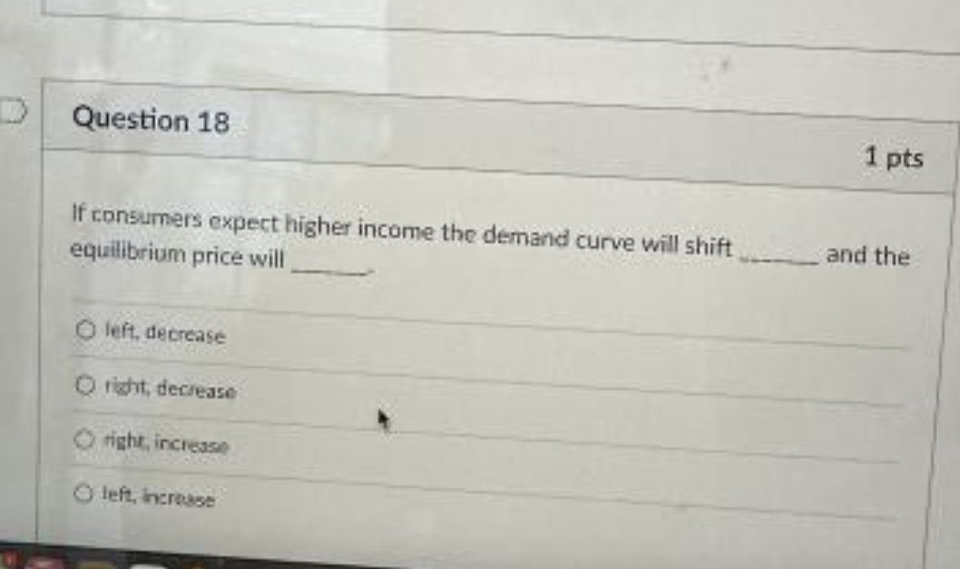 Solved If consumers expect higher income the demand curve | Chegg.com