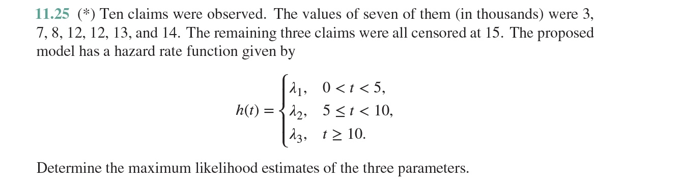 Solved 11.25(**) ﻿Ten claims were observed. The values of | Chegg.com