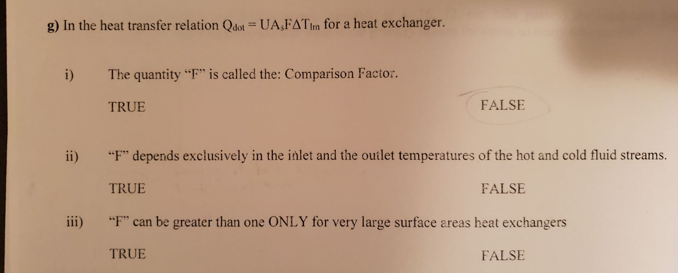 Solved g) In the heat transfer relation Qdot = UA,FATIm for | Chegg.com