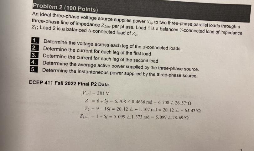 An ideal three-phase voltage source supplies power | Chegg.com
