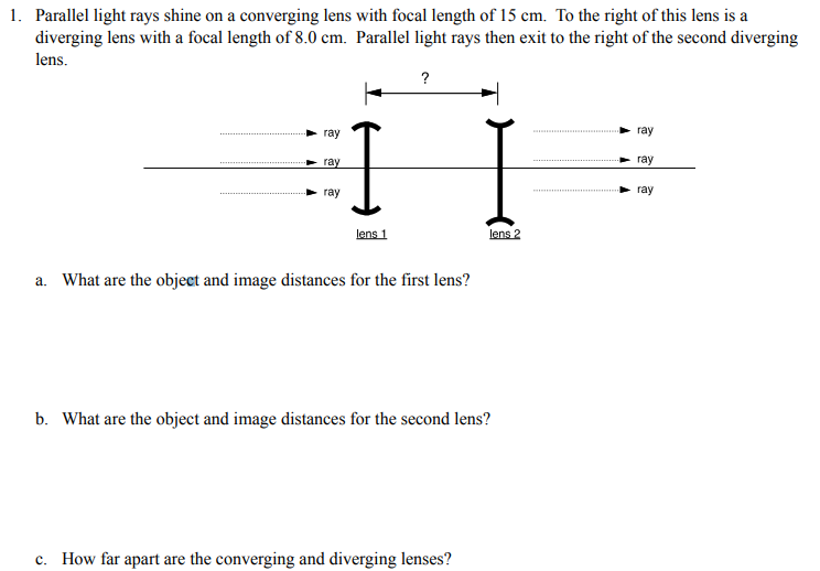 Solved 1. Parallel light rays shine on a converging lens | Chegg.com