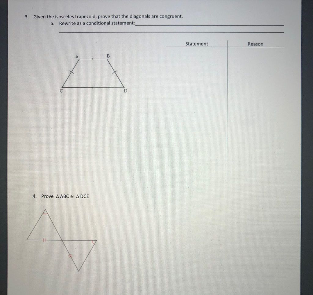 Solved 3. Given the isosceles trapezoid, prove that the | Chegg.com